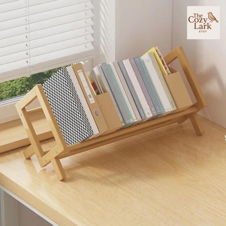 Small Wooden Bookshelf – Mini Desk Shelf for Students or Office ...