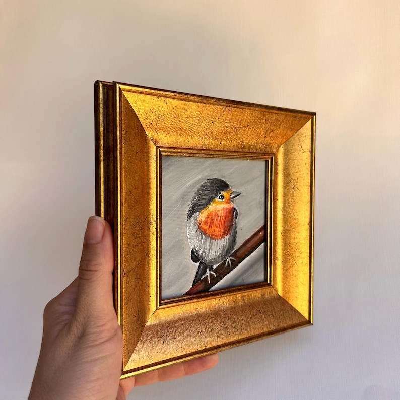 Framed Robin Bird Oil Painting: Signed Original Canvas Art - Etsy