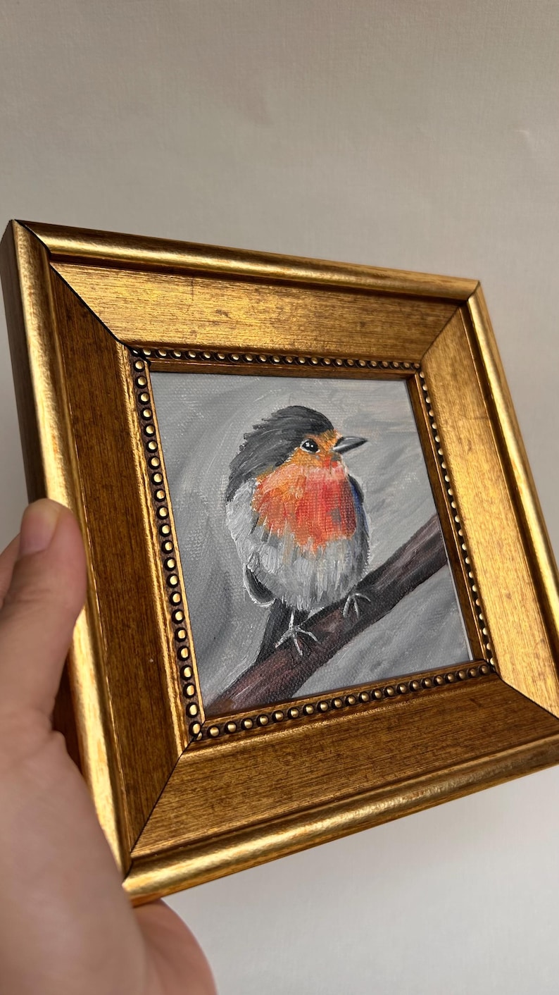Framed Robin Bird Oil Painting: Signed Original Canvas Art - Etsy