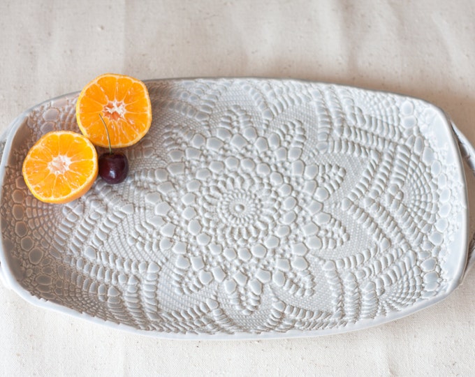 Handmade Pottery Tray - Soft Gray Lace - Ceramic Appetizer Plate ...