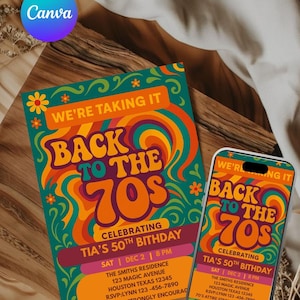 70s Theme Birthday Invitation | Back to the 70s Party Invite | Editable ...