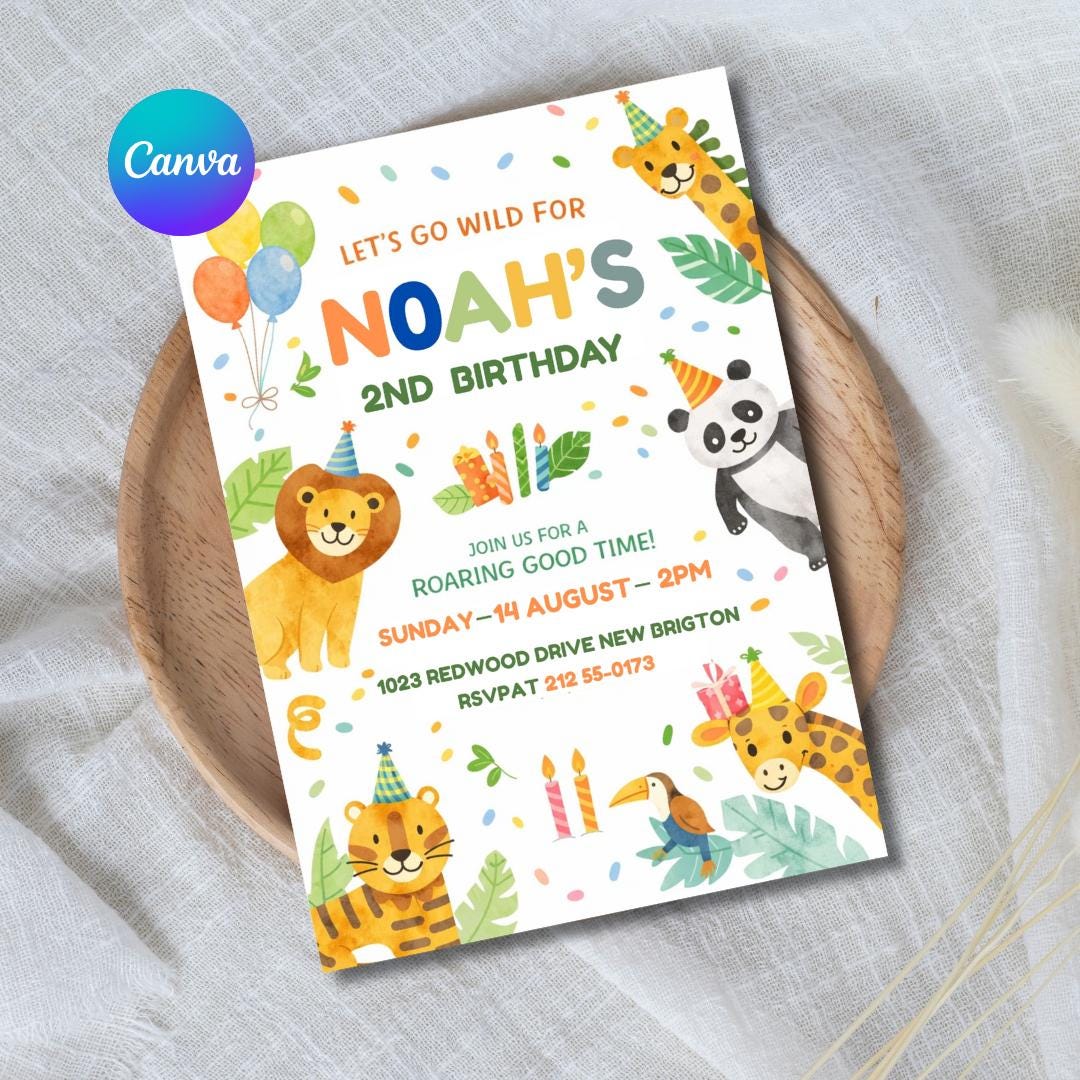 Safari Birthday Invitation | Jungle Animal Party Invite | Editable ...