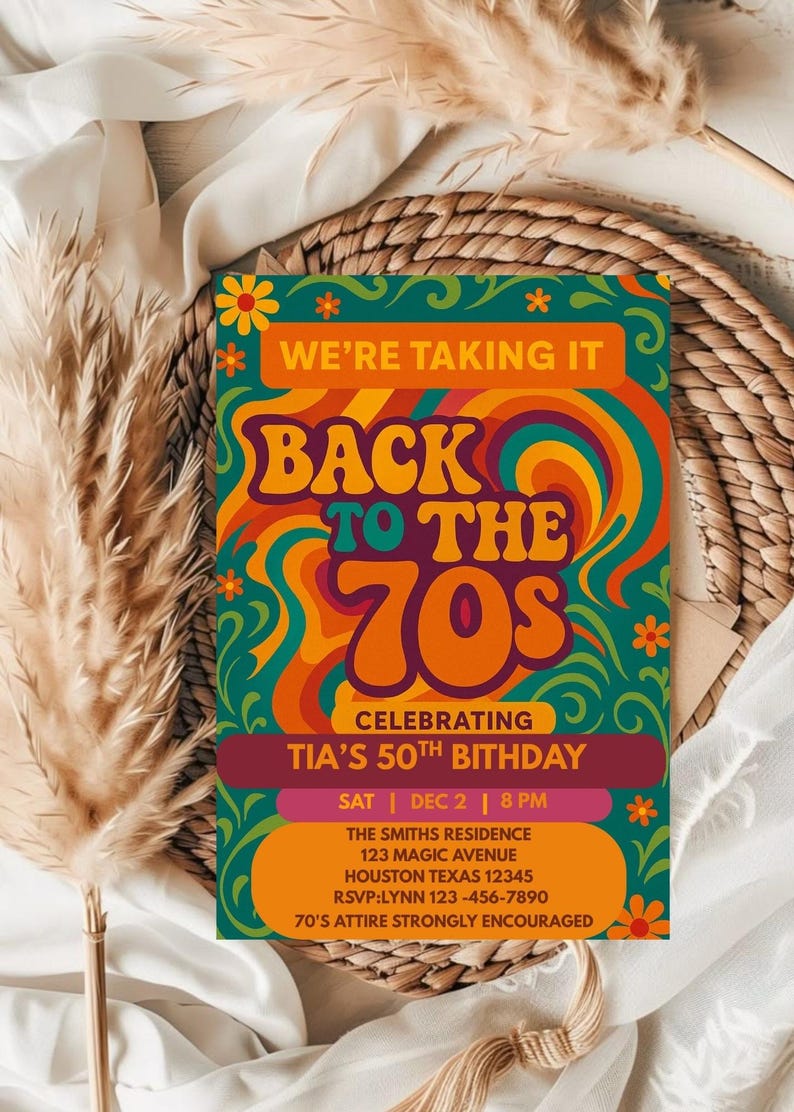70s Theme Birthday Invitation | Back to the 70s Party Invite | Editable ...