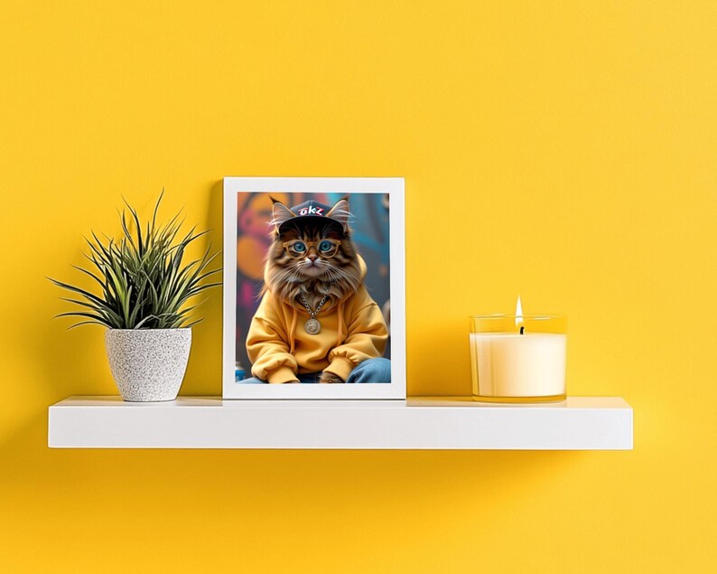 BLACK FRIDAY 50% !! Maine Coon Printable Hip Hop Cat Yellow Hoodie ...