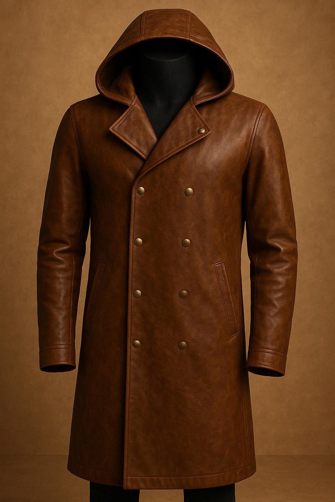 Handmade Brown Leather Hooded Trench Coat - Men's Vintage Raincoat - Etsy