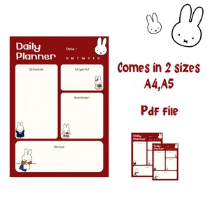 Miffy Bunny Daily Planner Printable: Kawaii Rabbit To-do List (A4/A5 ...