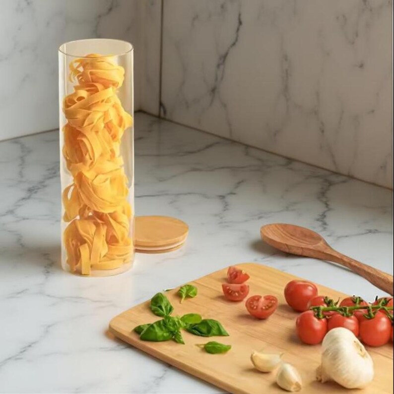 Pasta Storage Jars Airtight Glass With Bamboo Lids Round Reusable for ...