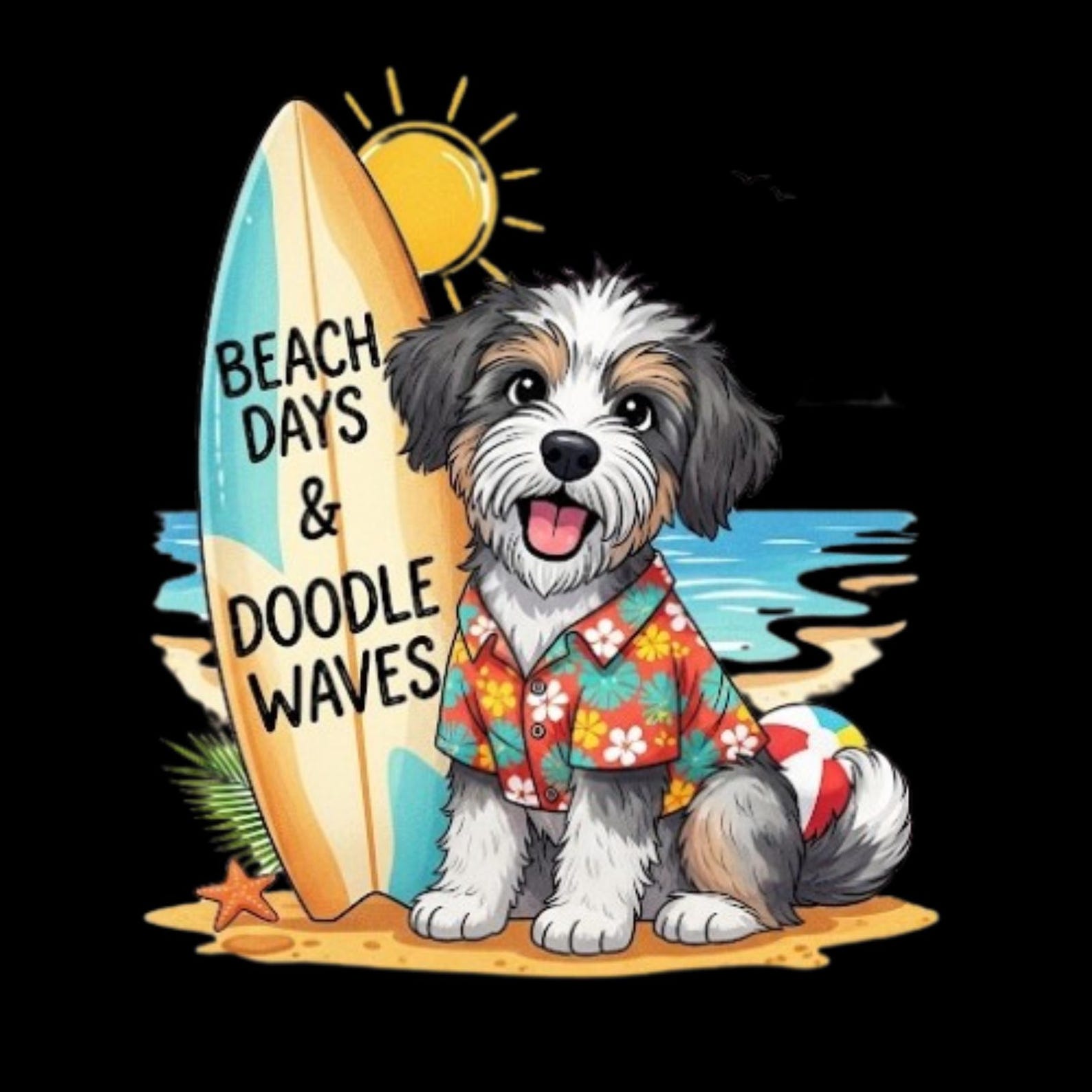 Beach Bum SVG PNG PDF | Surfer Dog Design | Doodle Waves Vacation Art ...