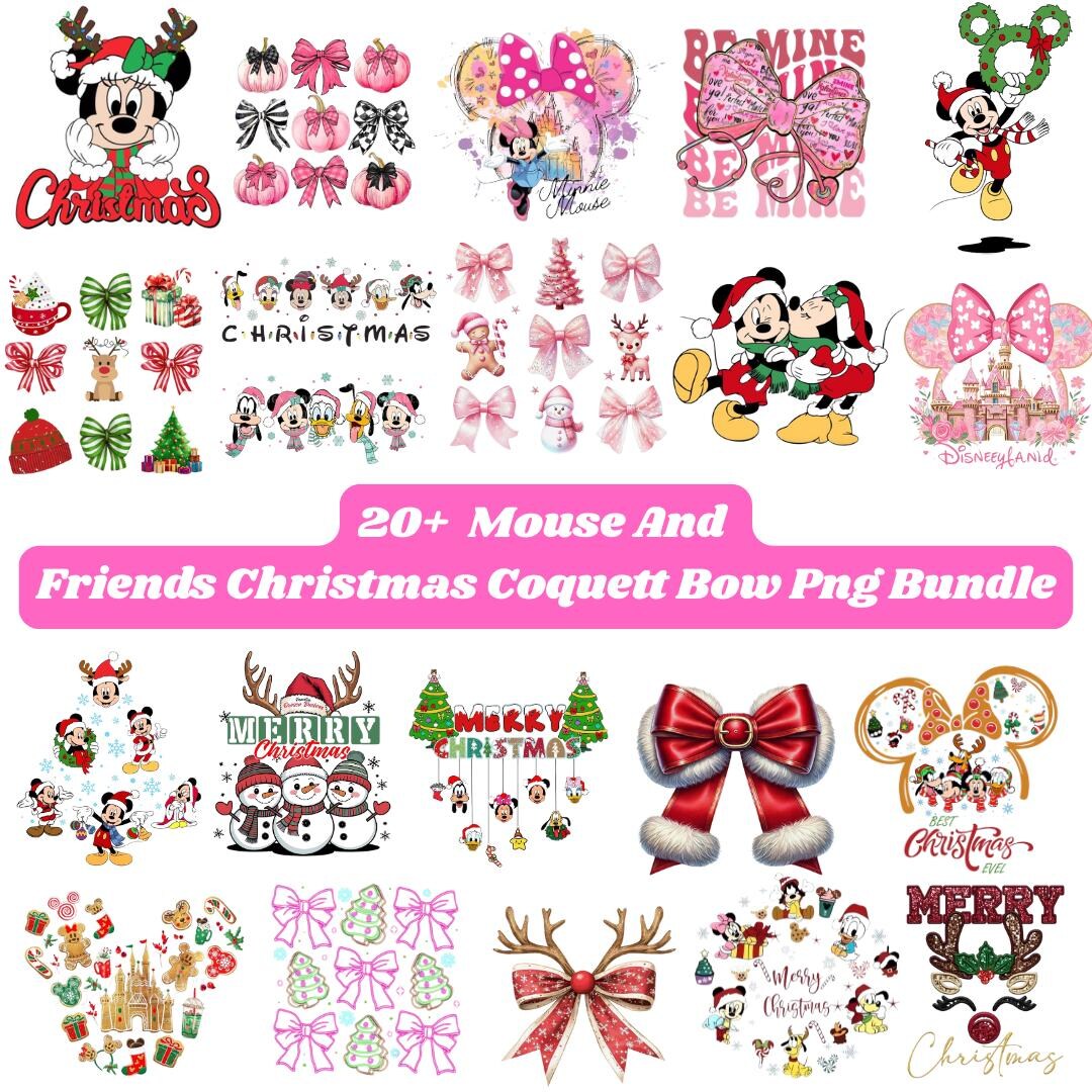 Christmas Mouse Coquette Bow PNG Bundle, Holiday Clipart (digital ...