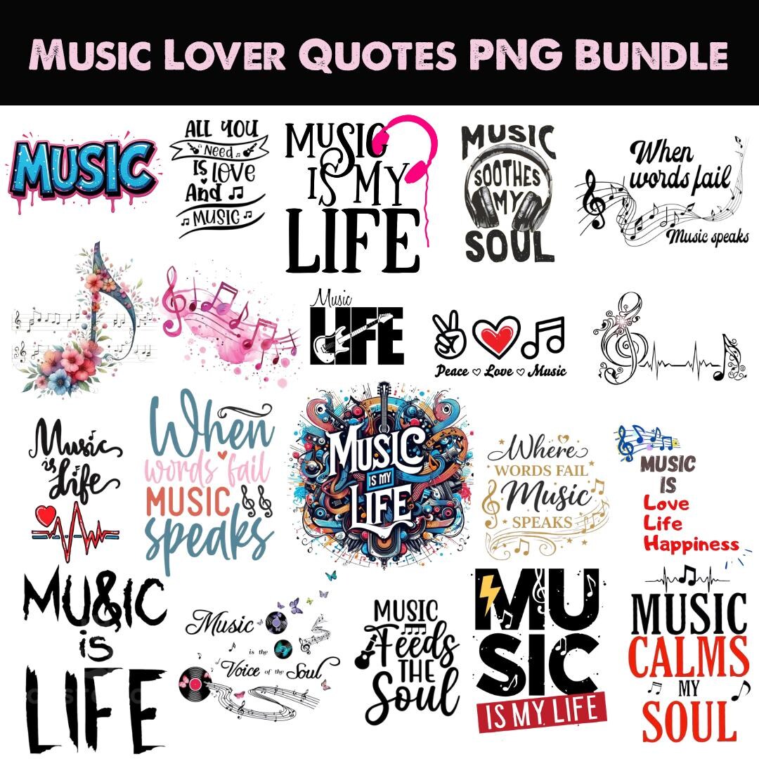 Music Lover Quote PNG Bundle, Trendy Song Designs, Headphones Clipart ...