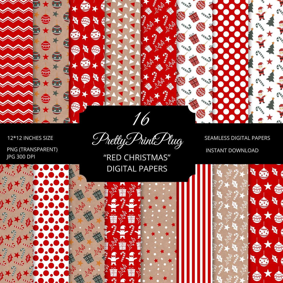 Red Christmas Digital Paper Pack | Holiday Scrapbook PNG&JPG Files ...