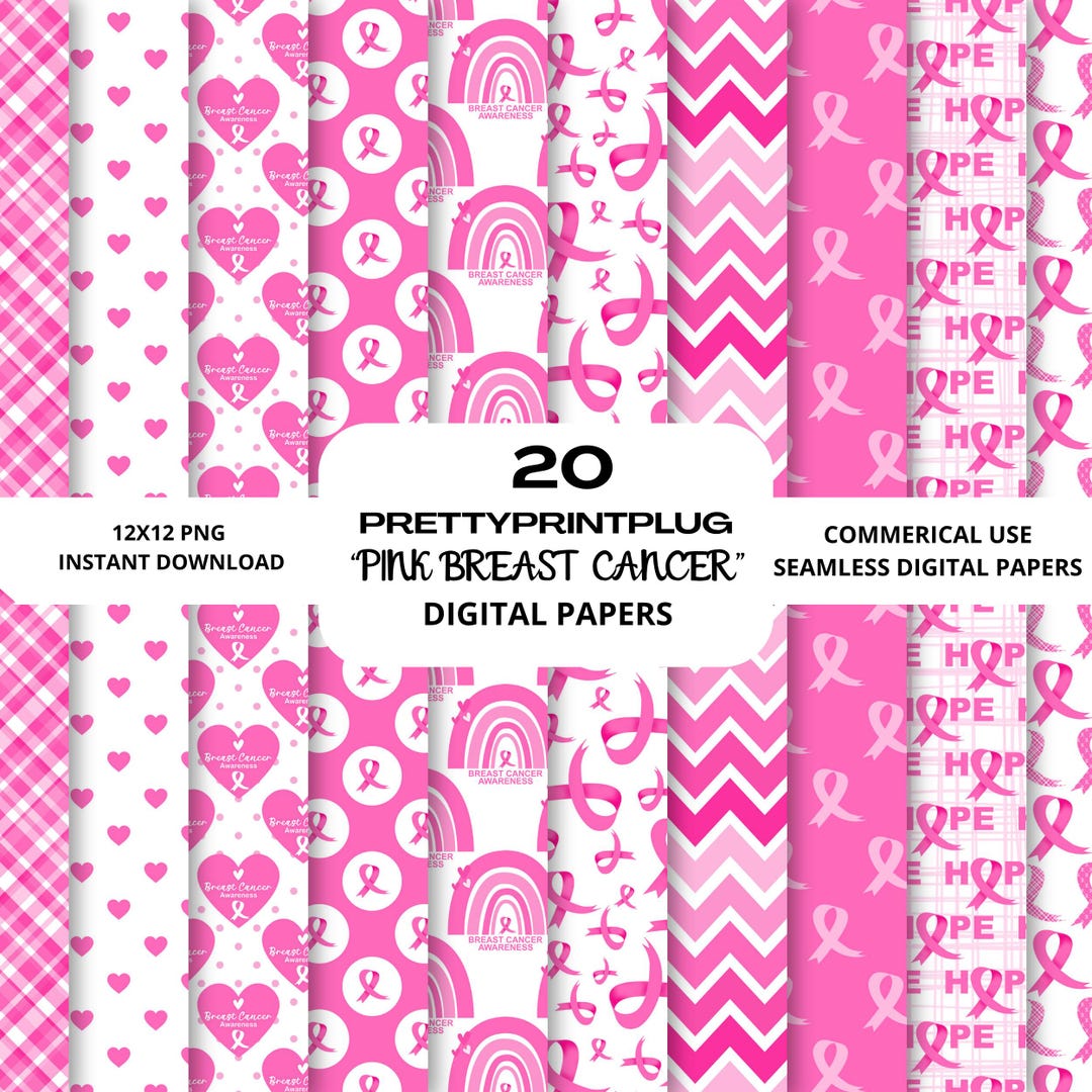 Breast Cancer Awareness Pink Digital Paper Pack | Scrapbooking ...