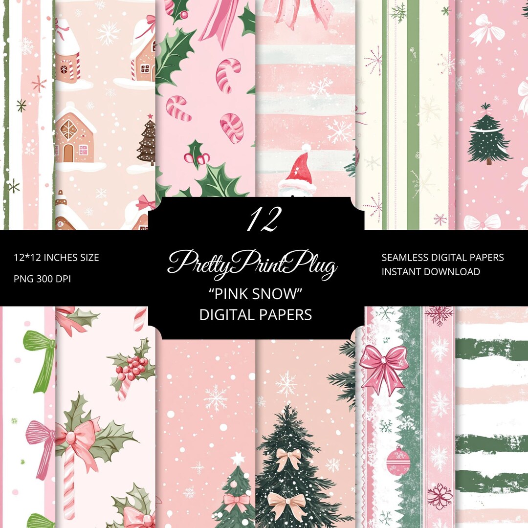 Pink Christmas Digital Paper Pack | Seamless Holiday Patterns (PNG, JPG ...