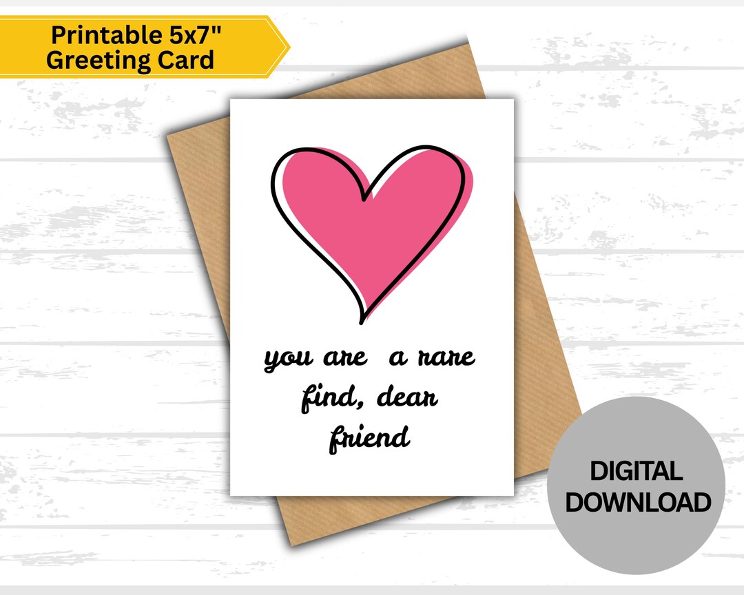 Printable Friendship Card | Rare Friend Greeting Card | Pink Heart ...