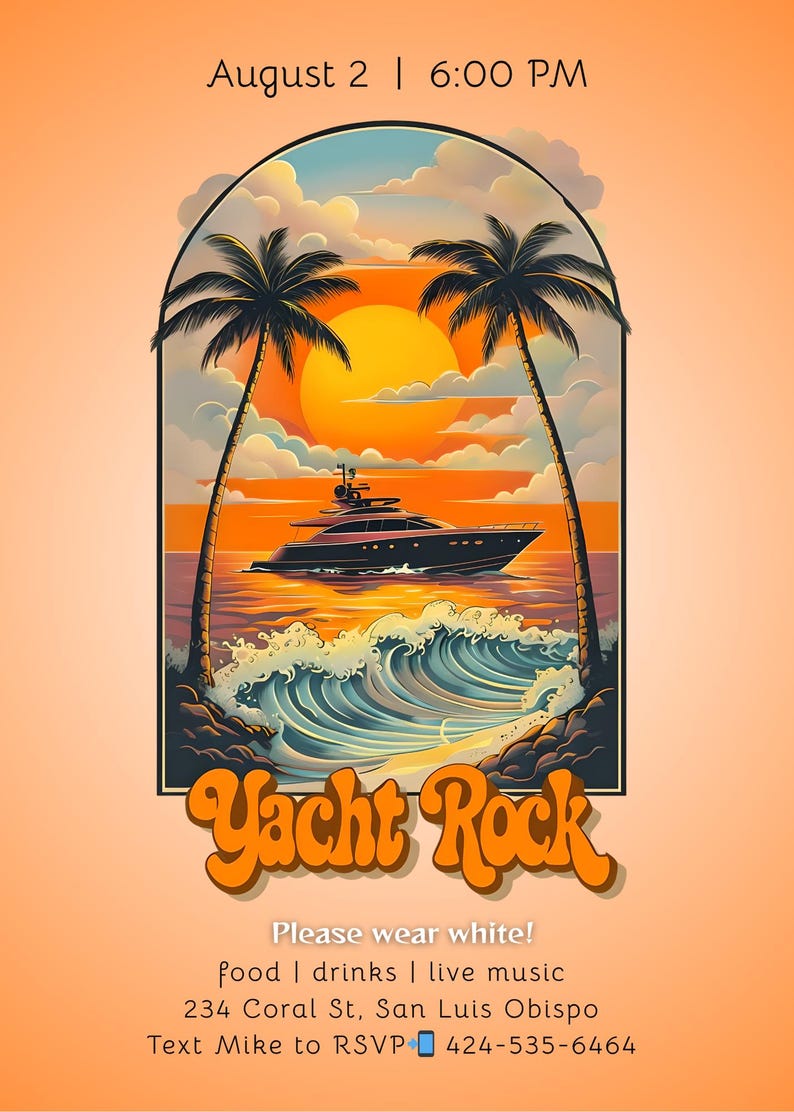 Yacht Rock Party Invitation: Retro Summer Theme, Editable Canva ...