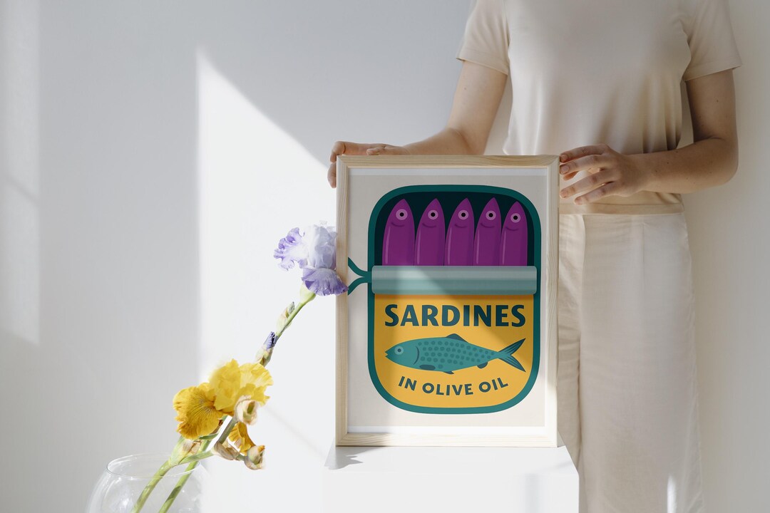 Sardines in Olive Oil Poster | Fun Kitchen Wall Art, Quirky Fish Print ...