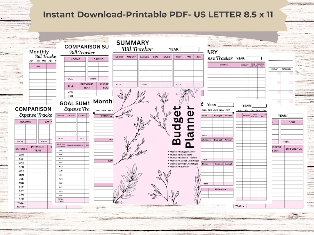 Printable Budget Planner: Monthly Expense & Bill Tracker (digital PDF ...