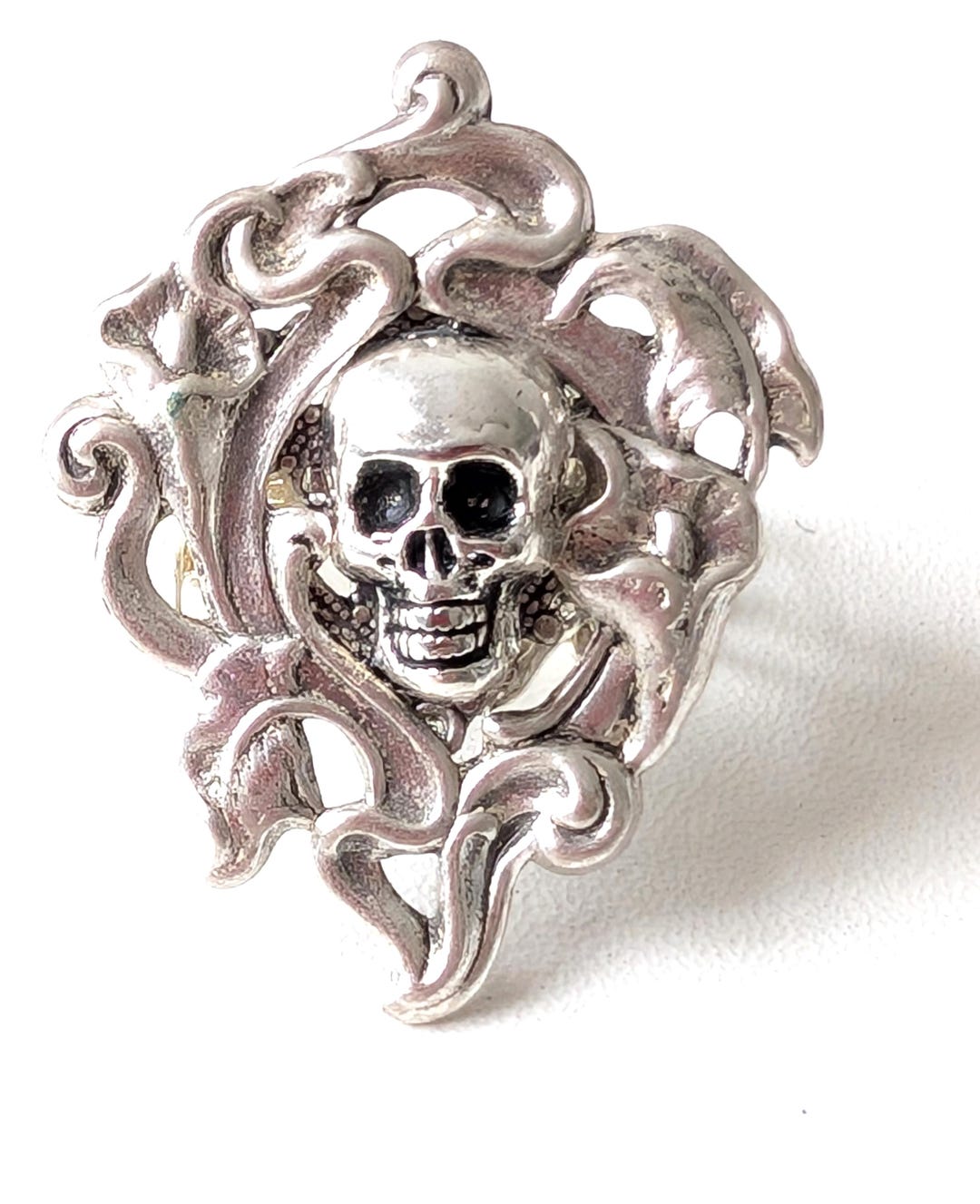 Silver Skull Ring, Art Nouveau Ring, Gothic Ring, Adjustable Ring ...