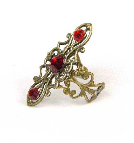Red Renaissance Filigree Ring Medieval Ring Gold Red Ring | Etsy