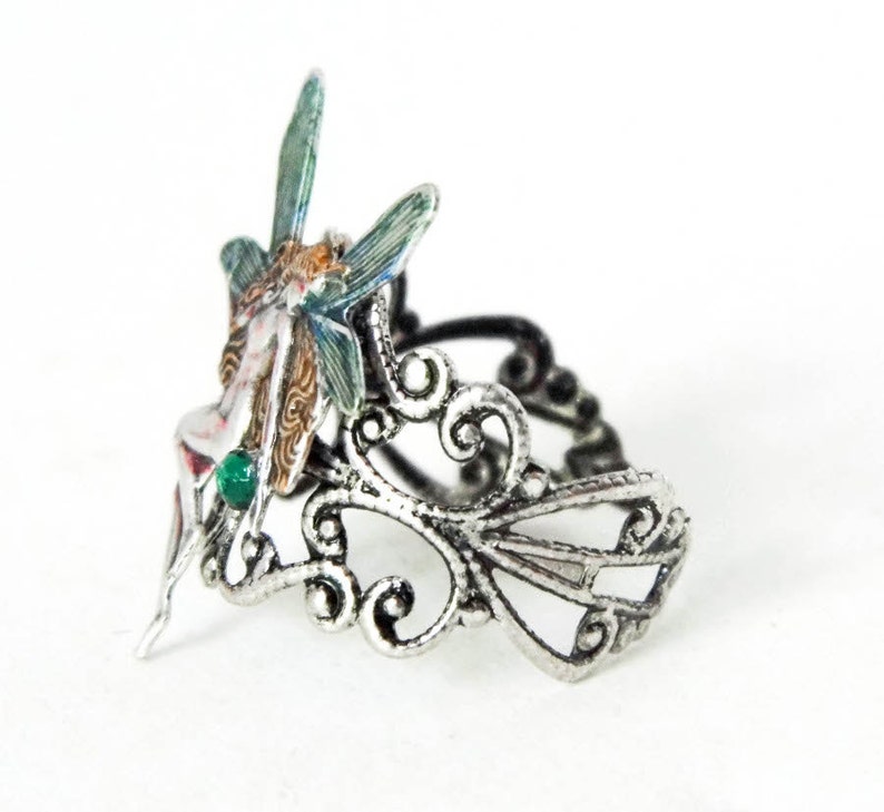 Victorian Green Fairy Ring Adjustable Ring Silver Filigree - Etsy