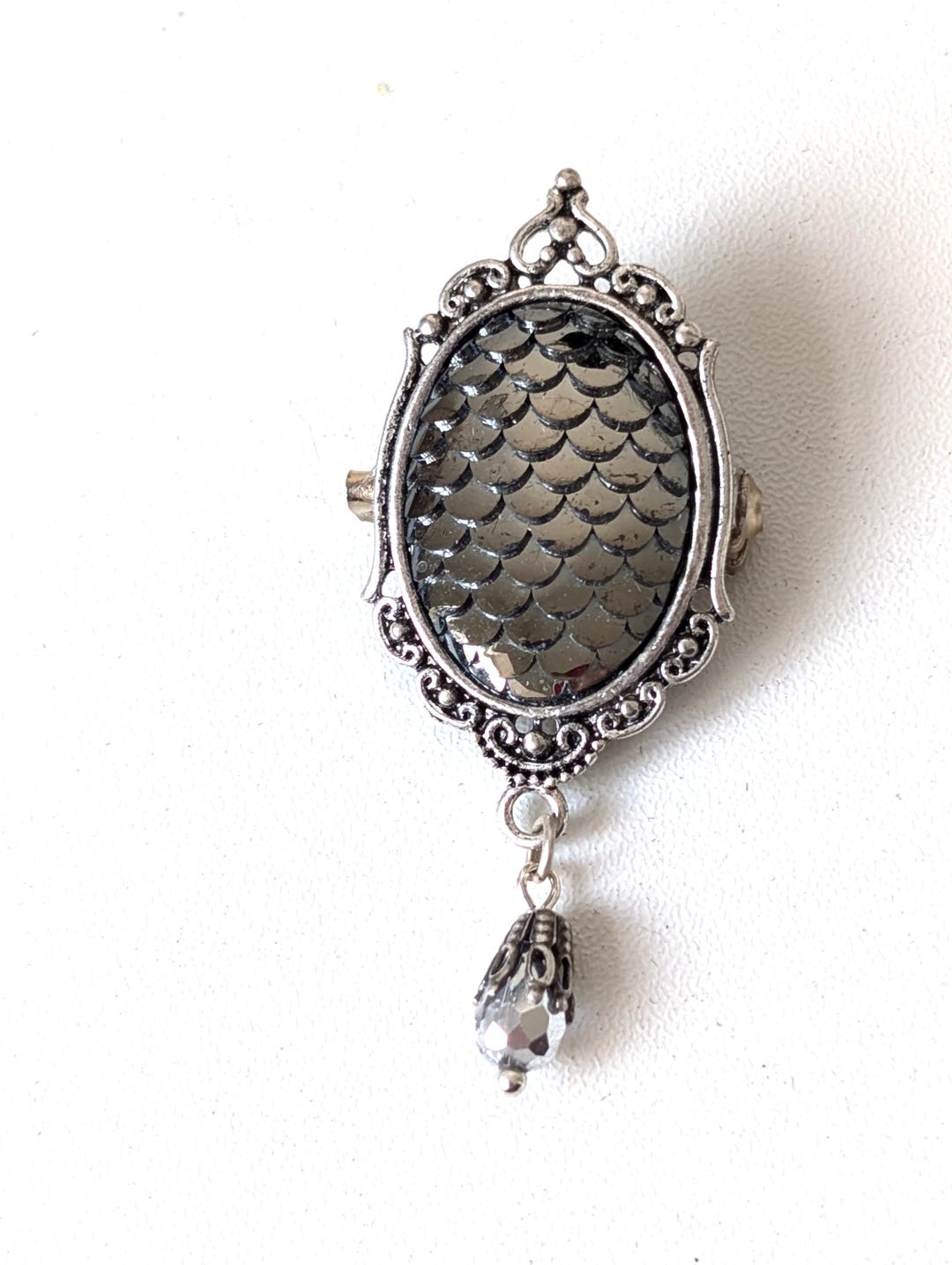 Victorian Style Silver Grey Brooch, Silver Scale Brooch, Dragon Scale ...
