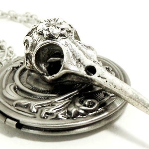 Bird Skull Locket, Brass Locket, Victorian Pendant, Silver Skull ...
