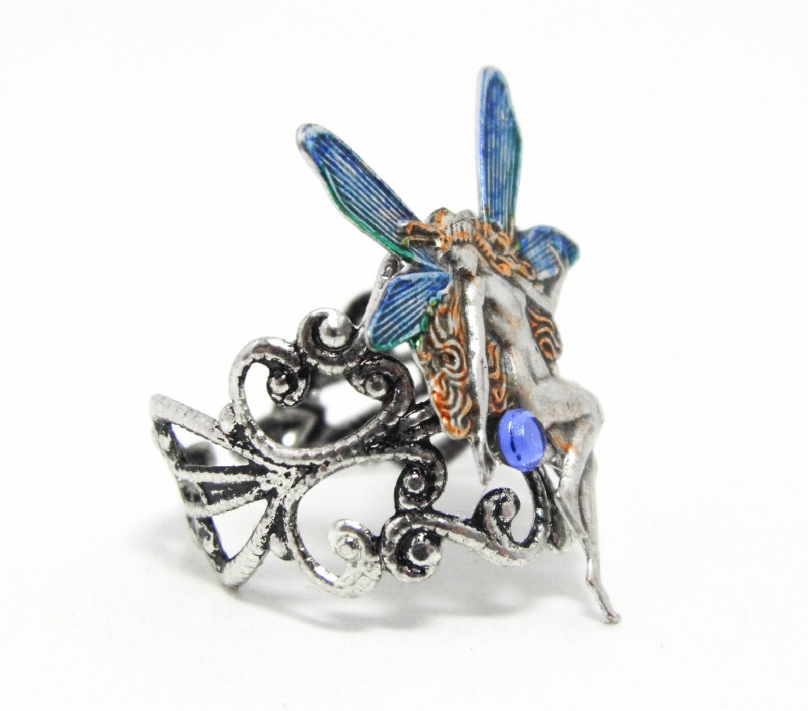 Victorian Blue Fairy Ring Adjustable Ring Silver Filigree - Etsy