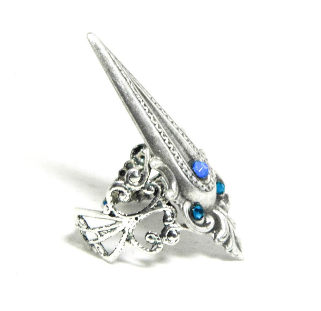 Gothic Spike Ring: Silver Filigree, Sapphire & Turquoise Rhinestones - Etsy