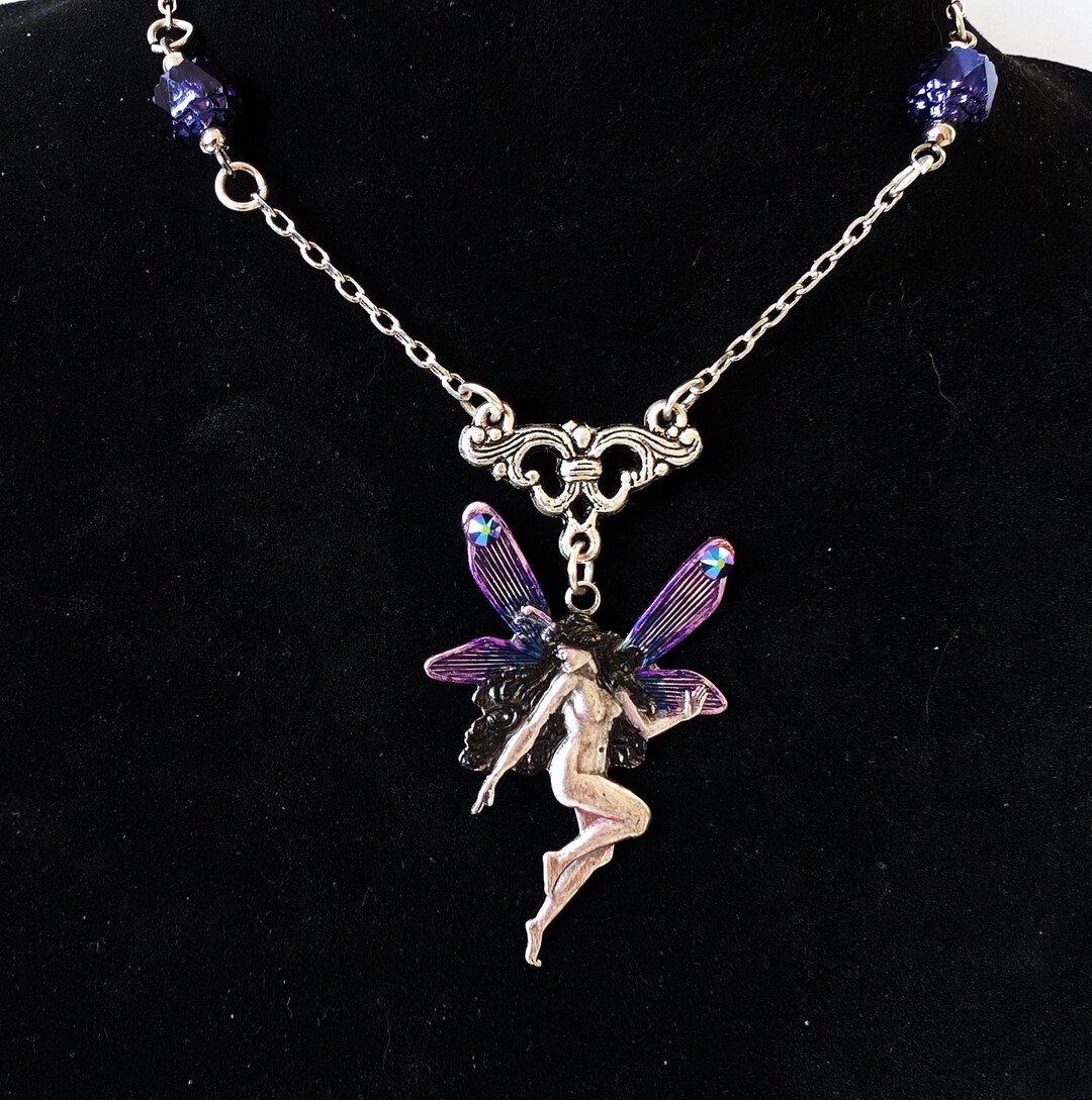 Purple Fairy Necklace, Victorian Fairy, Purple Fae, Purple Crystal, Art ...