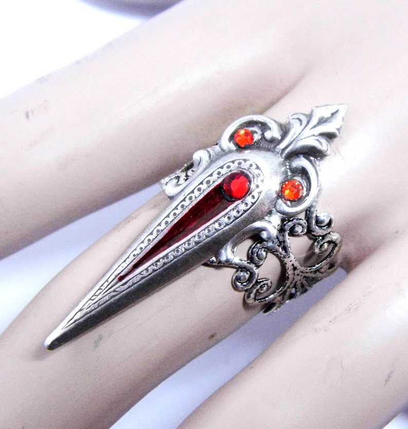 Gothic silver red spike ring adjustable ring silver | Etsy