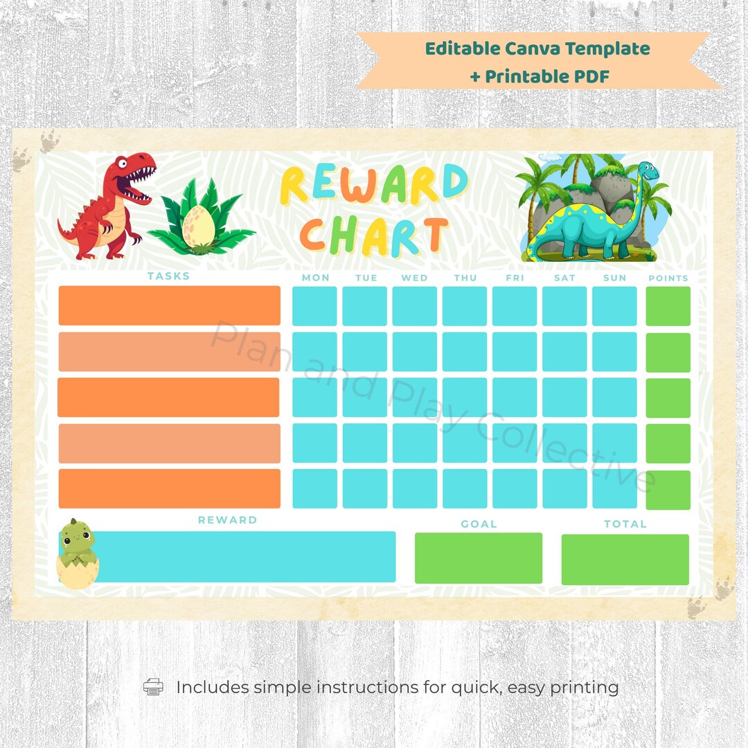 Dinosaur Reward Chart – Editable Canva Template & Print-ready PDF for ...