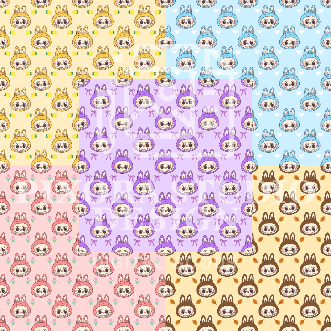 Cute Labubu Seamless Pattern Pack PNG | Seamless Kawaii Cartoon ...