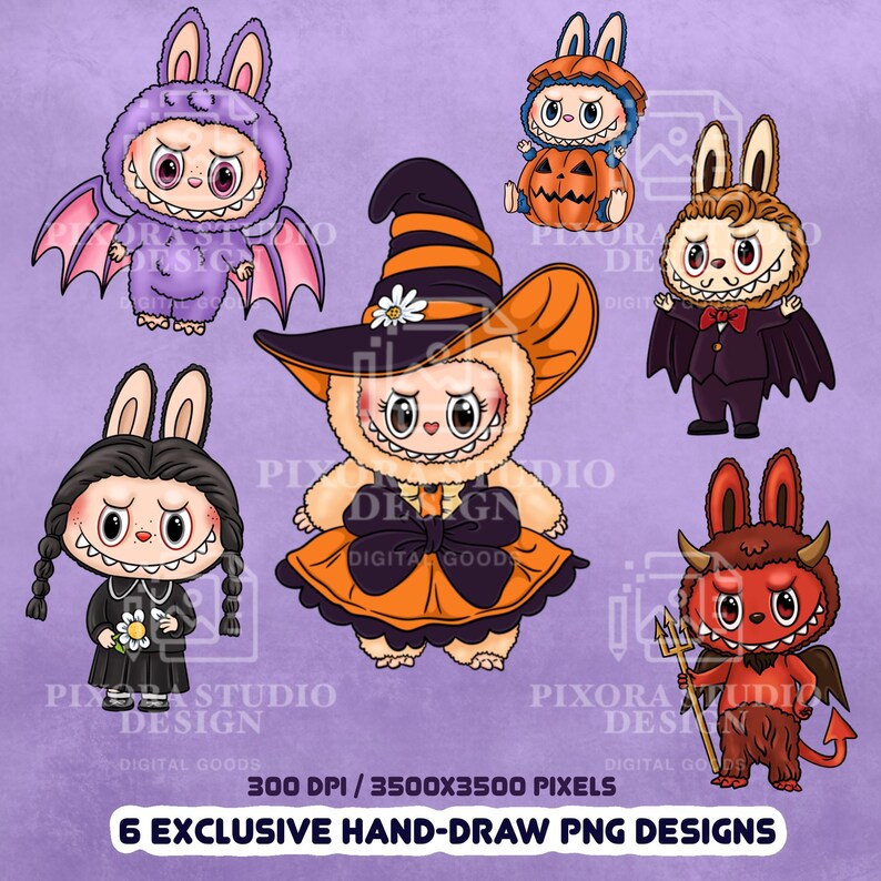 Labubu Halloween Clipart Bundle | Kawaii Illustrations | Cute Labubu ...