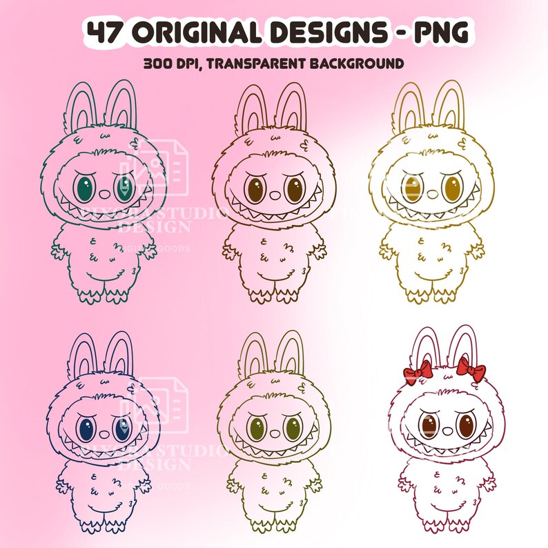 Labubu Design Clipart Set | Kawaii Illustrations | 47 PNG Digital ...