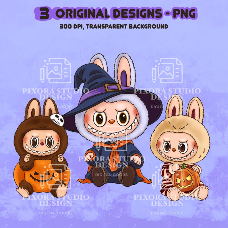 Labubu Halloween Clipart | Cute Illustrations | Kawaii Labubu Art ...