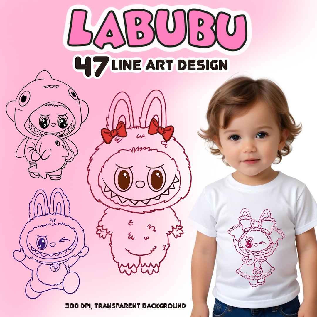 Labubu Design Clipart Set | Kawaii Illustrations | 47 PNG Digital ...