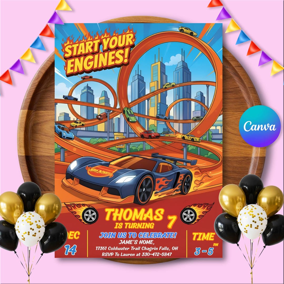 Hot Wheels Birthday Invitation: Hot Race Cars Party, Editable Template ...