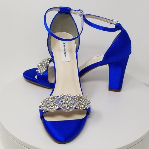 Blue Block Heels Over 100 COLORS Blue Bridal Sandals Crystal - Etsy