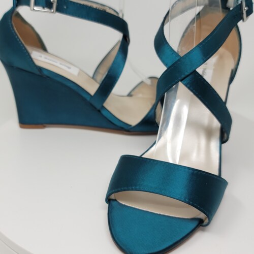Teal Bridal Sandals Teal Wedge Teal Bridal Shoes Teal Wedding - Etsy