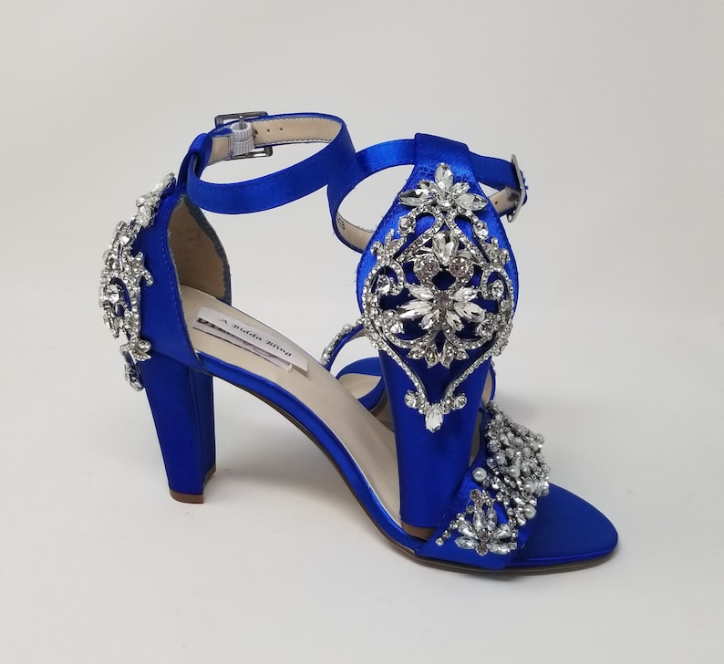 Blue Block Heels Over 100 COLORS Blue Bridal Sandals Crystal - Etsy