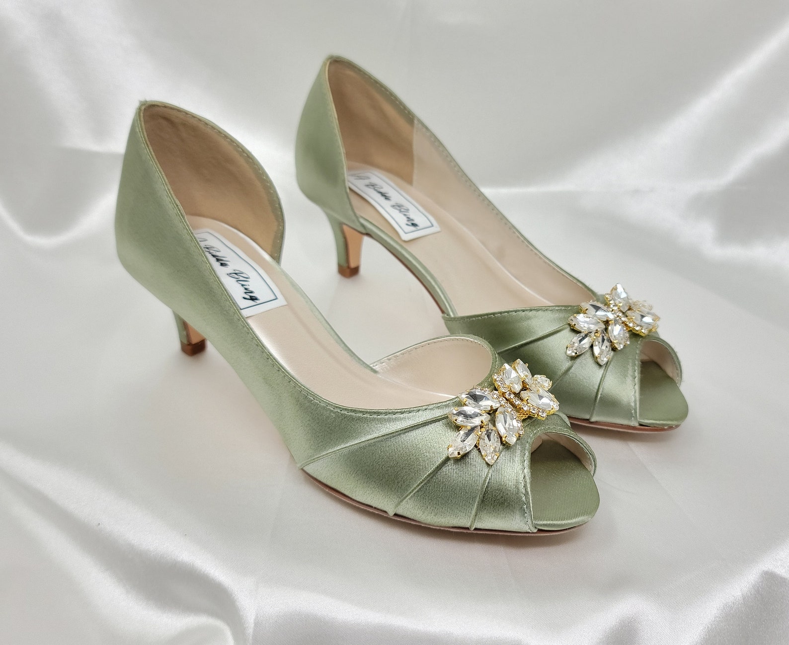 Sage Bridal Shoes With Crystal Gold Design Sage Green Wedding Shoes 100 ...