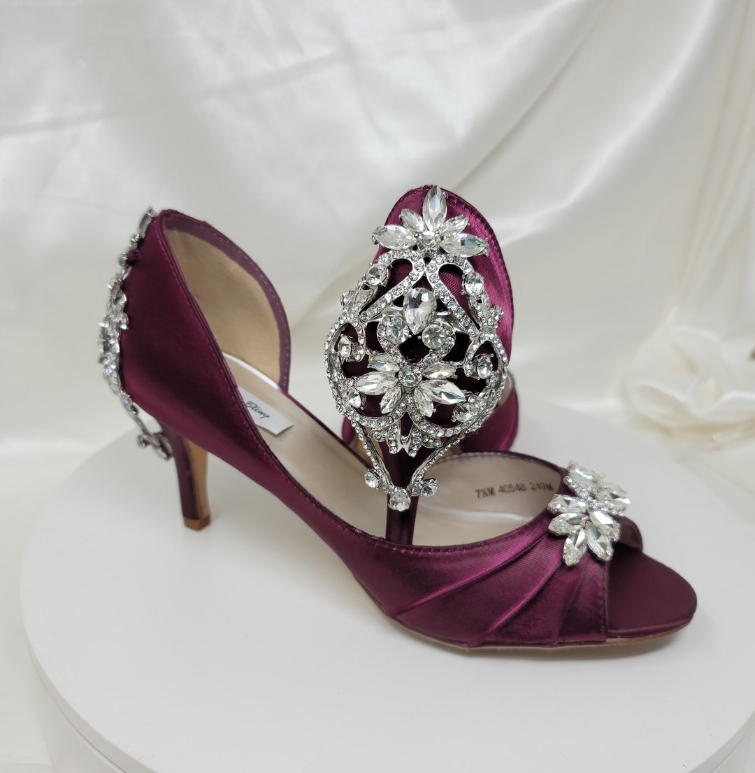 Burgundy Bridal Shoes With Front and Back Crystals - 100 Color Choices ...
