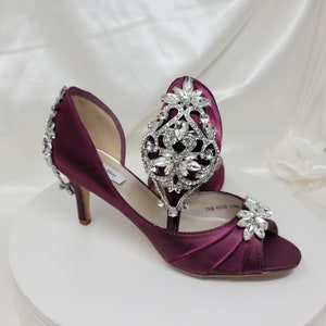 Burgundy Bridal Shoes With Front and Back Crystals - 100 Color Choices ...