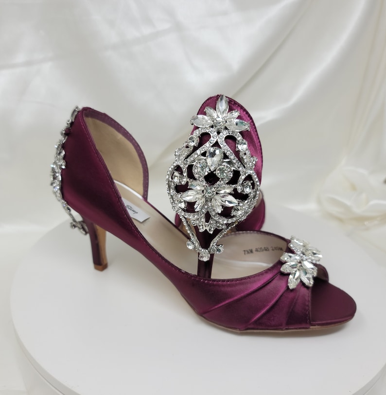 Burgundy Bridal Shoes With Front and Back Crystals 100 Color - Etsy