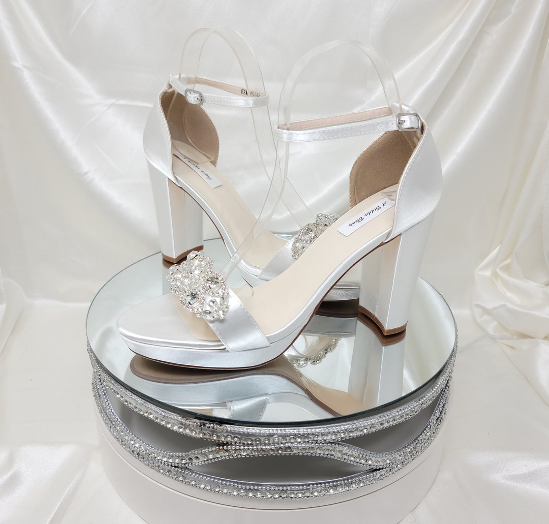 White Wedding Shoes With Silver Design White Platform Bridal Heels ...