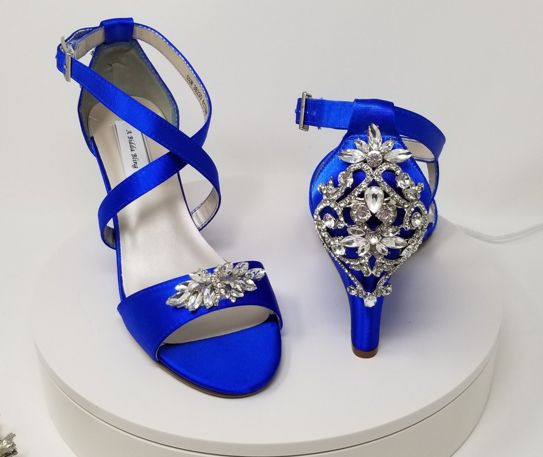 Blue Bridal Sandals Blue Wedge With Sparkling Crystal Back Blue Bridal ...