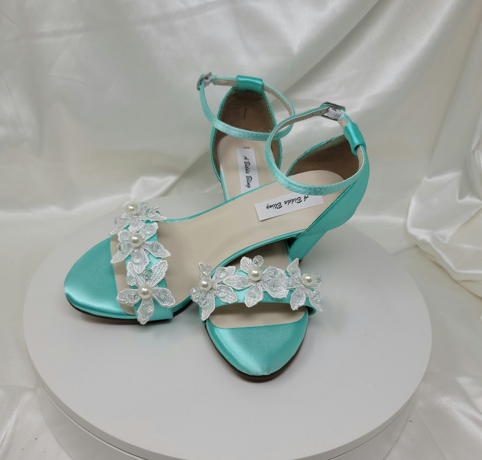 Blue Wedding Shoes Flower Design Chunky Heels Blue Block Heel - Etsy