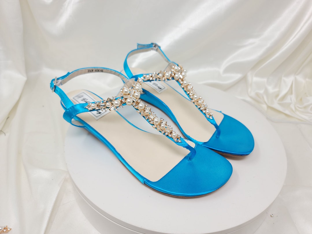 Turquoise Beach Wedding Sandals With Pearls and Crystals Gold Design ...