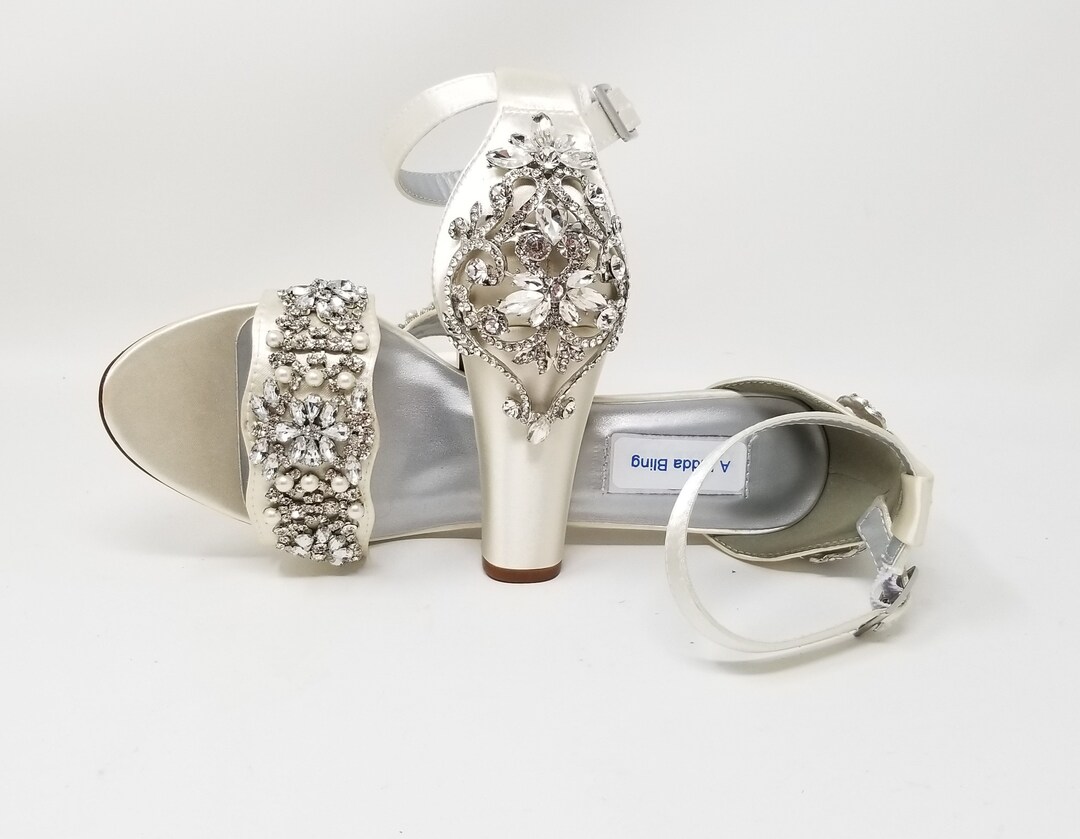 Ivory Bridal Shoes With Chunky Heels Crystal and Pearl Design 100 ...