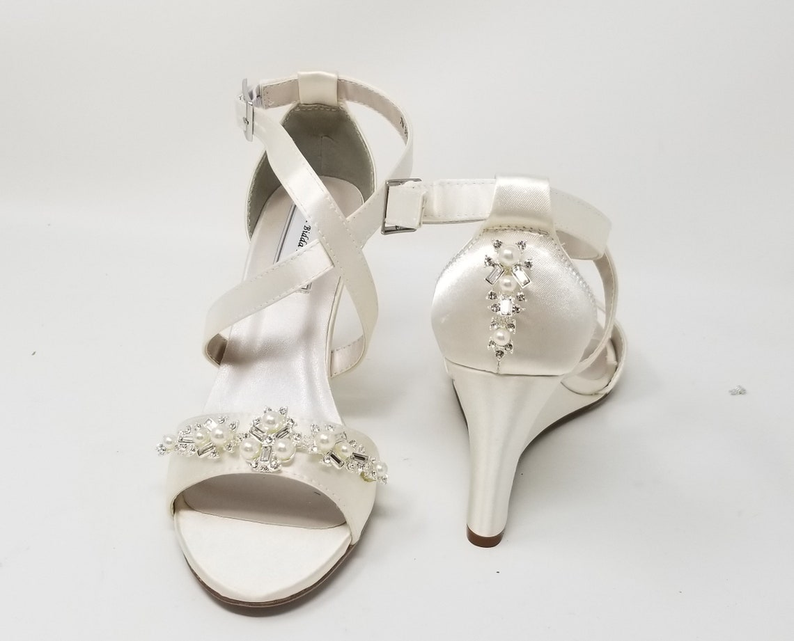 Ivory Bridal Sandals Ivory Wedge With Crystal and Pearl Design Ivory ...
